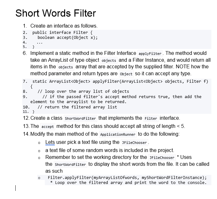 Solved Short Words Filter 1. Create an interface as follows. | Chegg.com