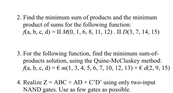 Solved 2. Find the minimum sum of products and the minimum | Chegg.com