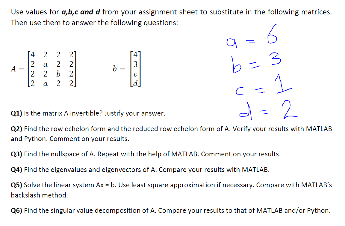 Solved Use values for a,b,c and d from your assignment sheet | Chegg.com