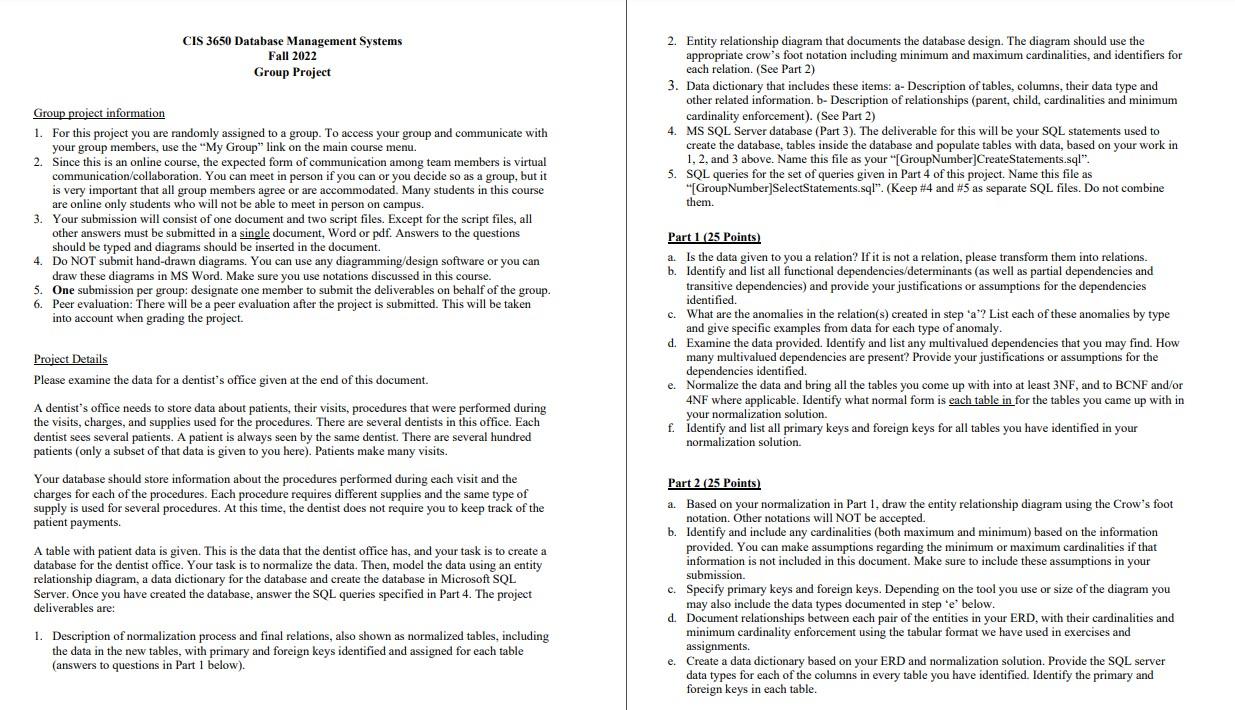 CIS 3650 Database Management Systems 2. Entity | Chegg.com