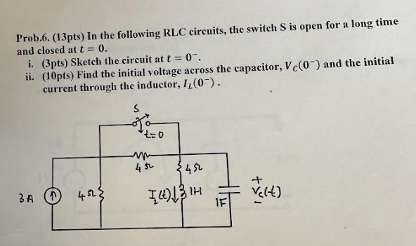 Solved Prob.6. (13pts) In the following RLC circuits, the | Chegg.com