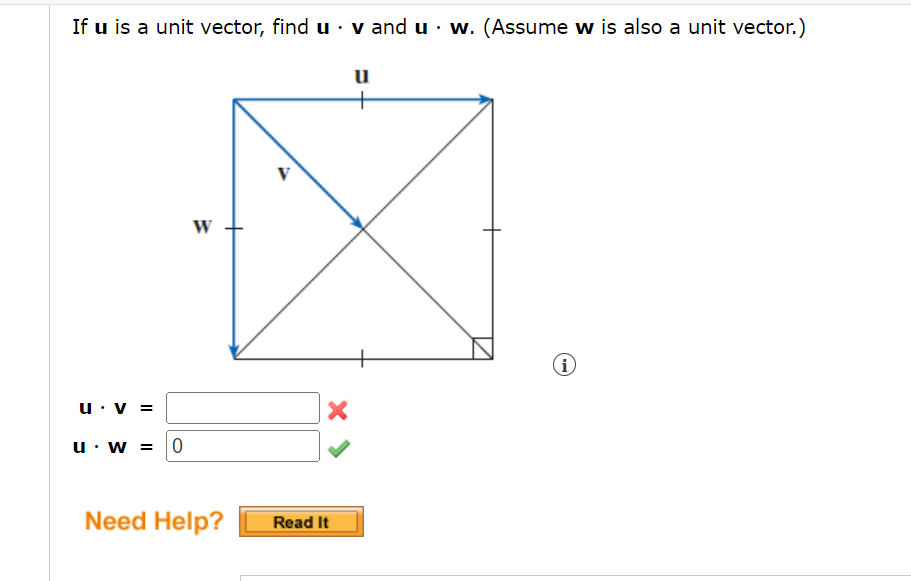 Solved If u is a unit vector, find u⋅v and u⋅w. (Assume w is | Chegg.com