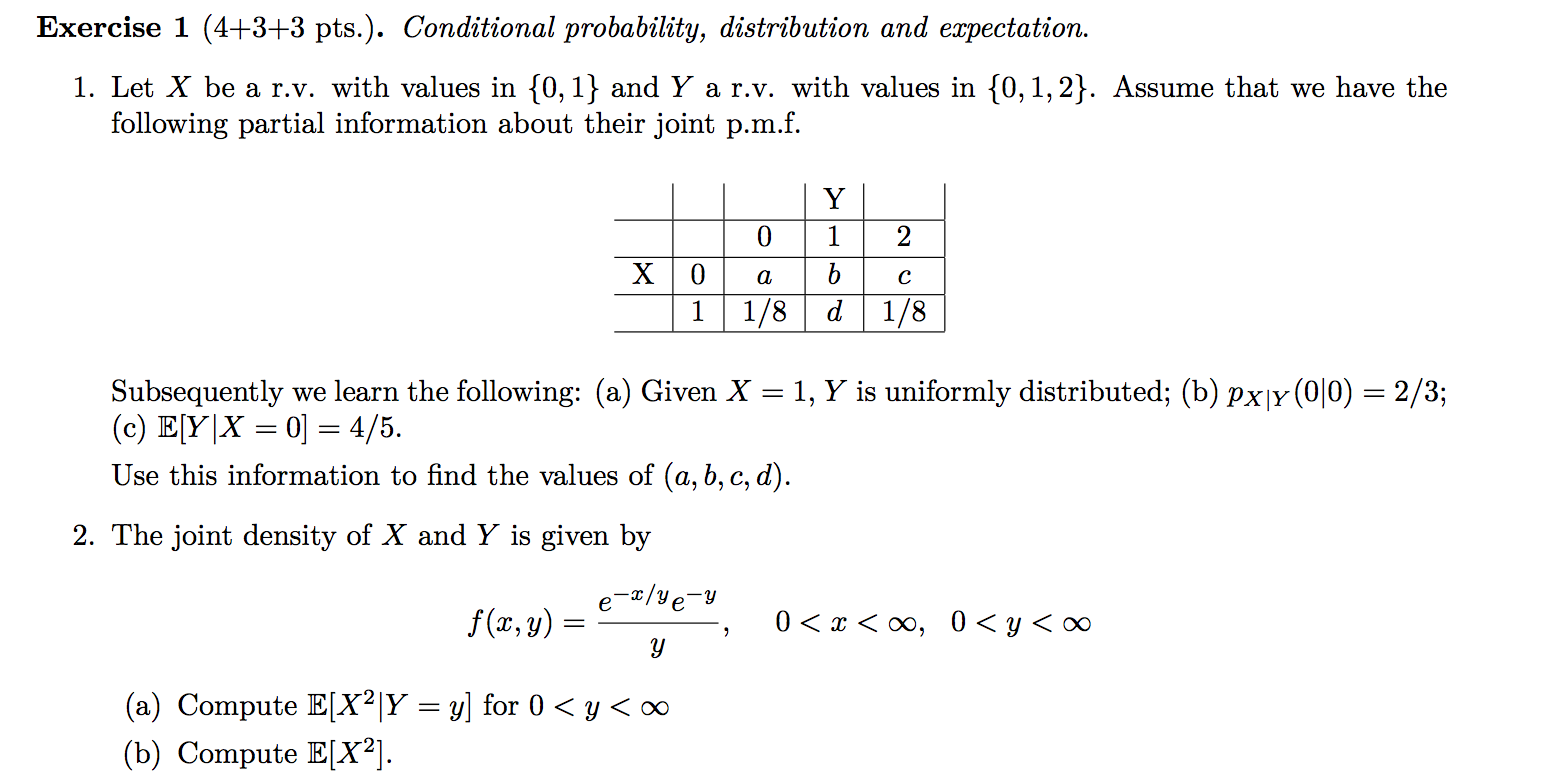Solved Exercise 1 (4+3+3 pts.). Conditional probability, | Chegg.com
