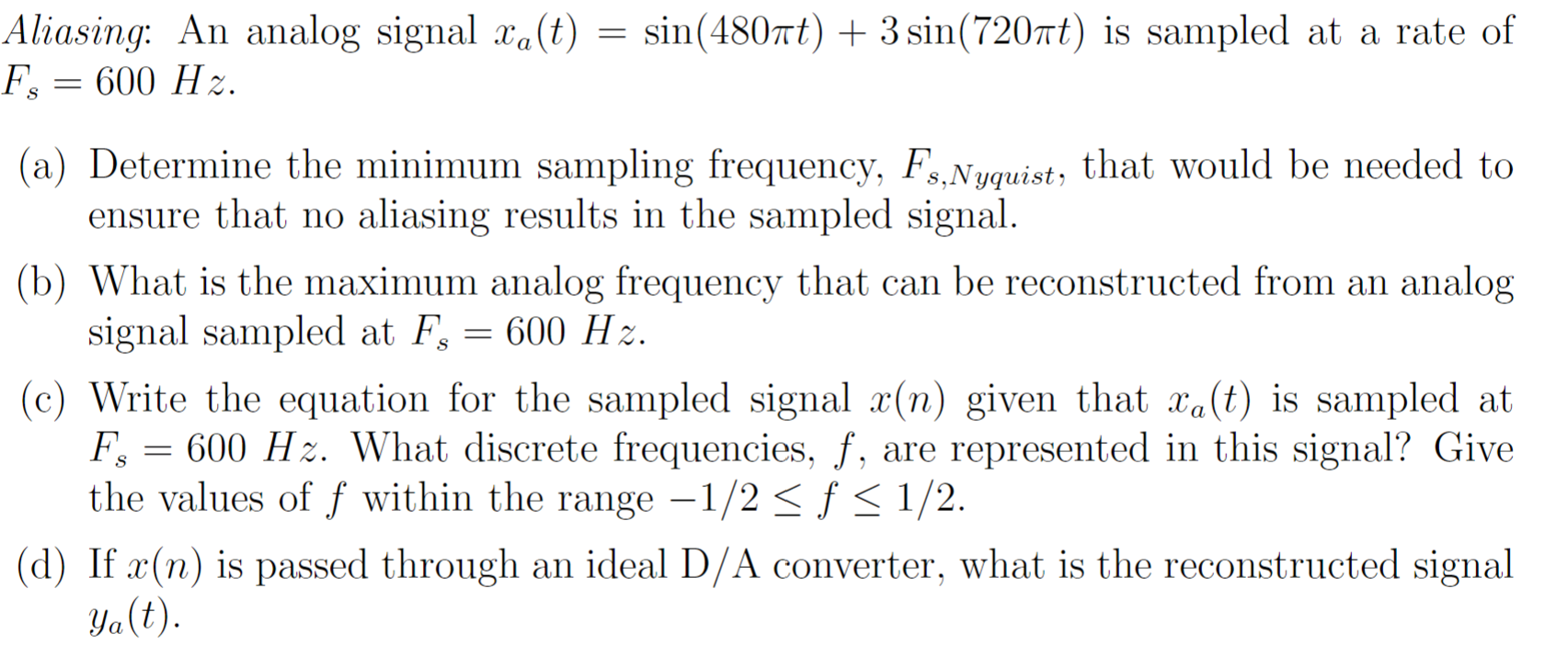 Solved Aliasing An Analog Signal 