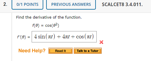 Solved 0/1 POINTS PREVIOUS ANSWERS SCALCET8 3.4.011. Find | Chegg.com