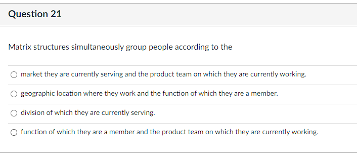 Solved Question 21 Matrix structures simultaneously group | Chegg.com
