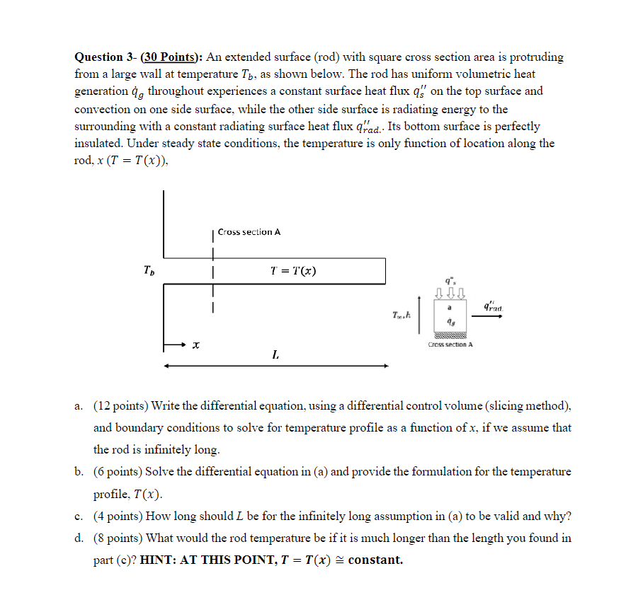 Solved Question 3- ( 30 ﻿Points): An extended surface (rod) | Chegg.com
