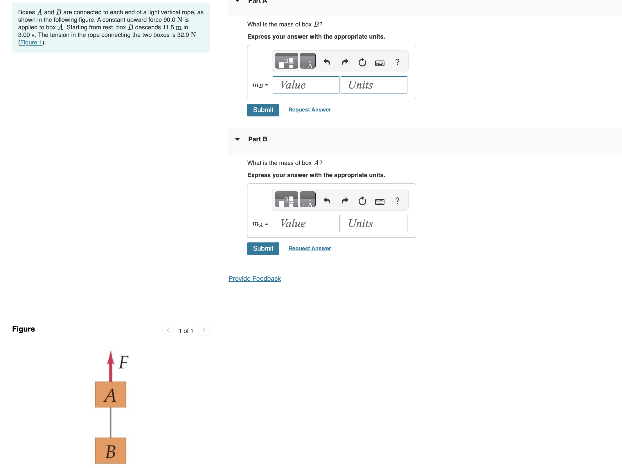 Solved Boxes A and B ﻿are connected to each end of a light | Chegg.com