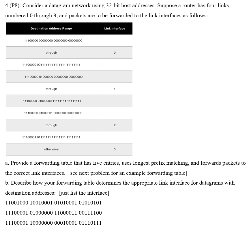4 P8 Consider A Datagram Network Using 32 Bit Host 