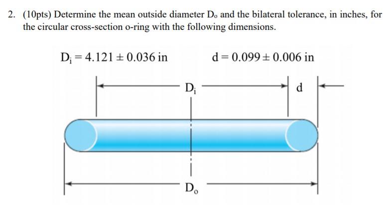 Solved 2. (10pts) Determine the mean outside diameter D, and | Chegg.com