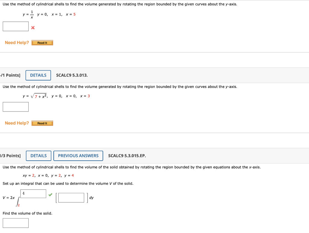 Solved Use the method of cylindrical shells to find the | Chegg.com