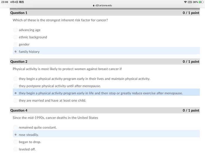 Solved 23:06 4月4日周四 d2l.arizona.edu Question 1 0/1 point | Chegg.com