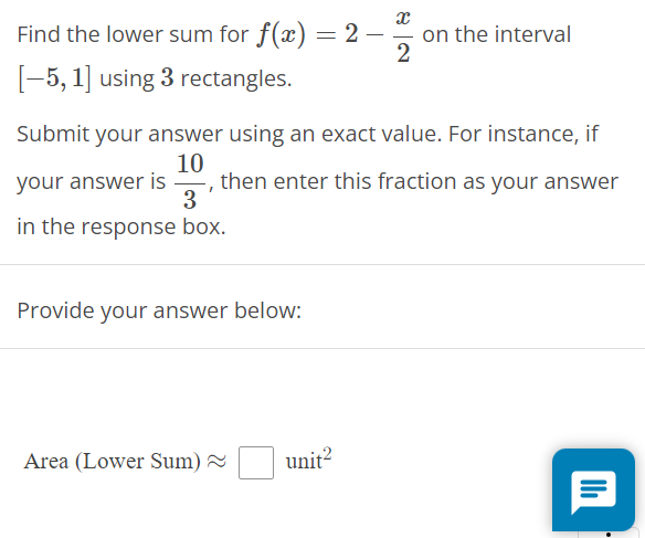 Solved Find the lower sum for f(x)=2−2x on the interval | Chegg.com