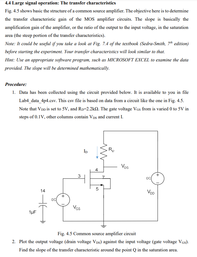 4.4 Large signal operation: The transfer | Chegg.com
