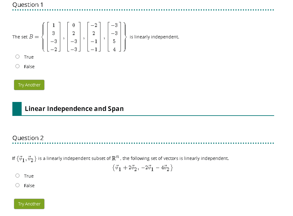 Solved Question 1 3 1 3 -3 0 2 -3 The set B= 2 -1 is | Chegg.com