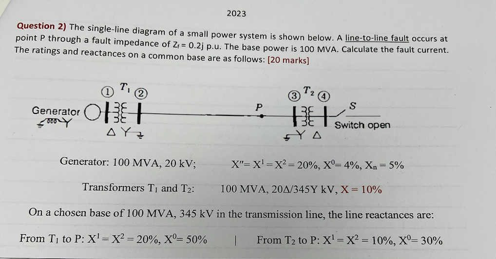 Solved Question 2) The single-line diagram of a small power | Chegg.com