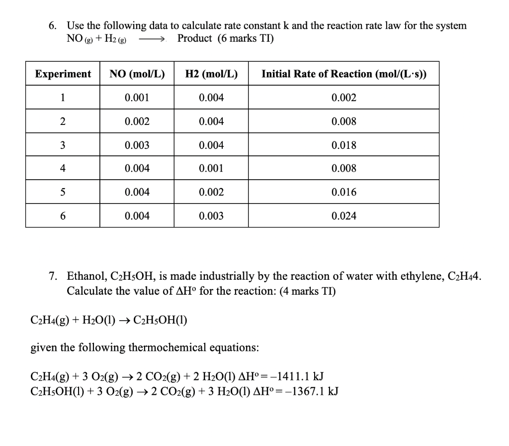 Solved 6. Use the following data to calculate rate constant | Chegg.com