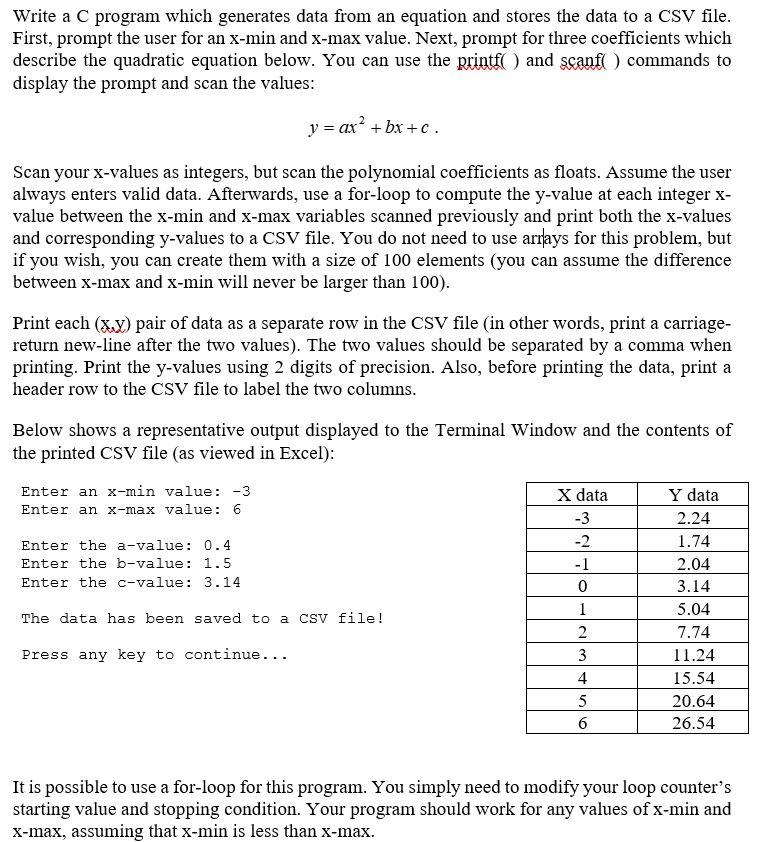 Solved Write A C Program Which Generates Data From An