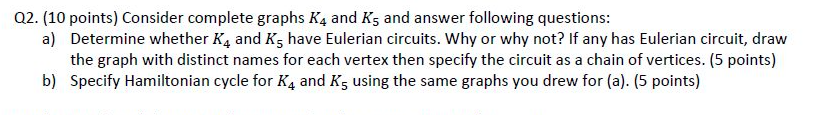 Solved Q2. (10 points) Consider complete graphs K4 and Ks | Chegg.com