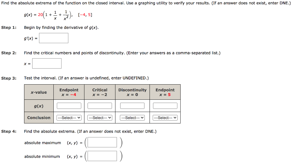 Solved Find the absolute extrema of the function on the | Chegg.com