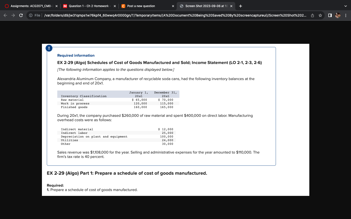 Solved Required information EX 2-29 (Algo) Schedules of Cost | Chegg.com