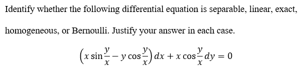 Solved Identify whether the following differential equation | Chegg.com