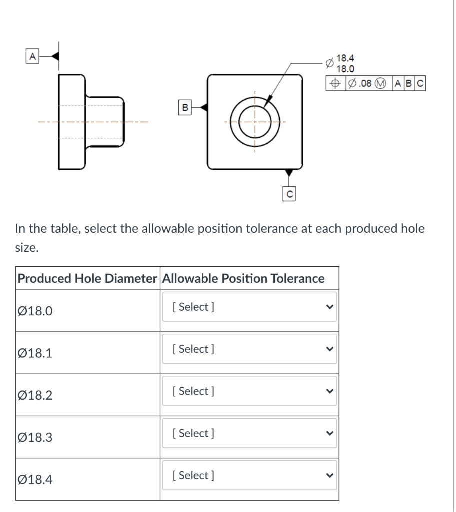 Solved In the table, select the allowable position tolerance | Chegg.com