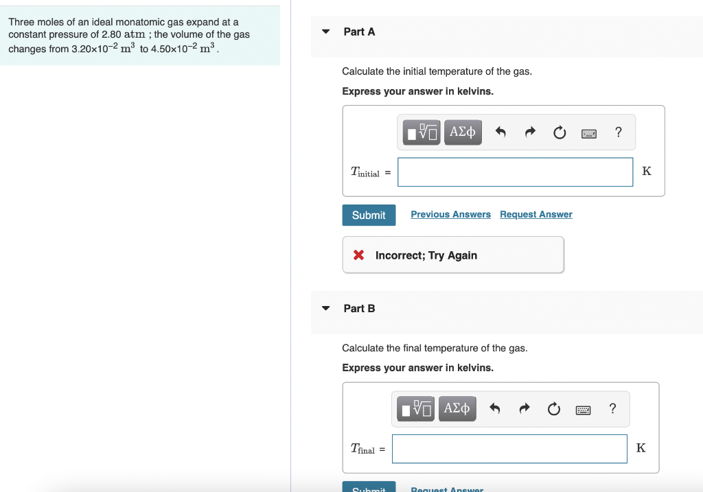 Solved Three moles of an ideal monatomic gas expand at a | Chegg.com