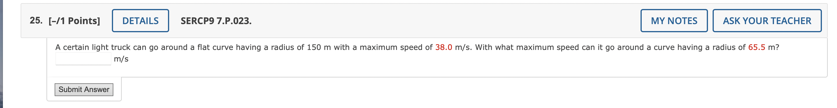 Solved [-/1 ﻿Points]SERCP9 7.P.023. ms | Chegg.com