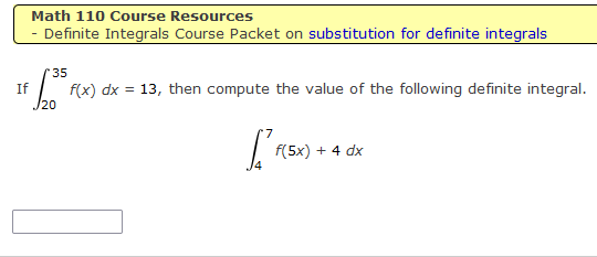 Solved Math 110 Course Resources Definite Integrals Course | Chegg.com