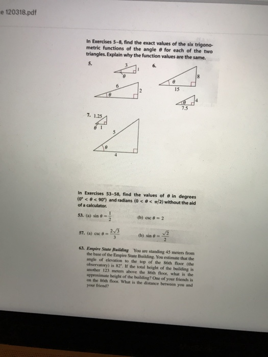 Solved е 120318.pdf In Exercises 5-8, find the exact values | Chegg.com