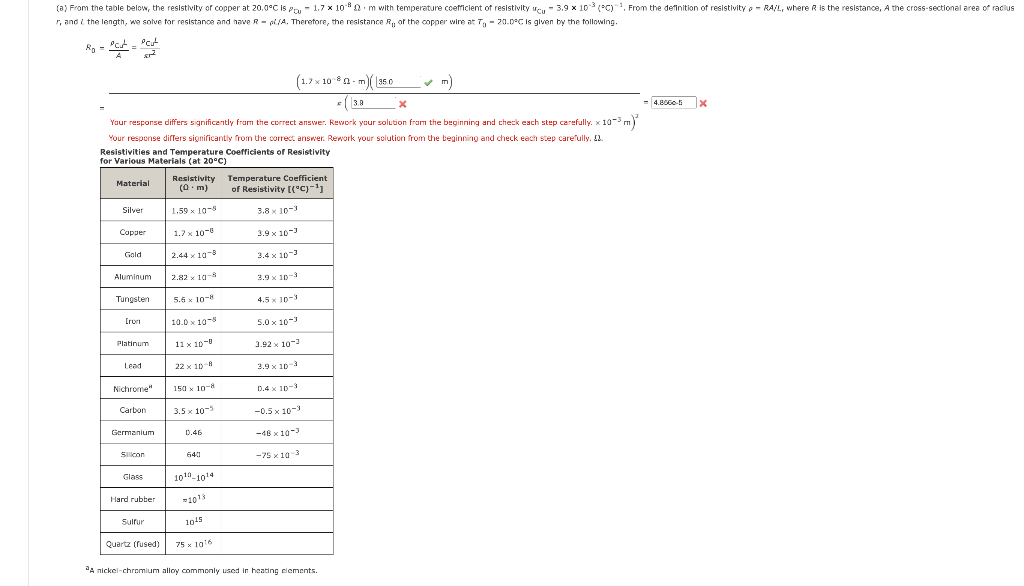 (a) From the table below, the resistivity of copper | Chegg.com