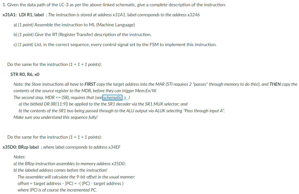 Solved 1. Given the data path of the LC- 3 as per the | Chegg.com