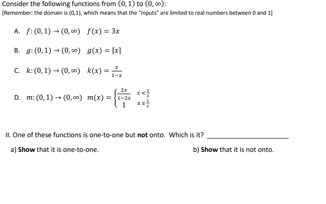 Solved Consider the following functions from (0,1) to (0,0): | Chegg.com