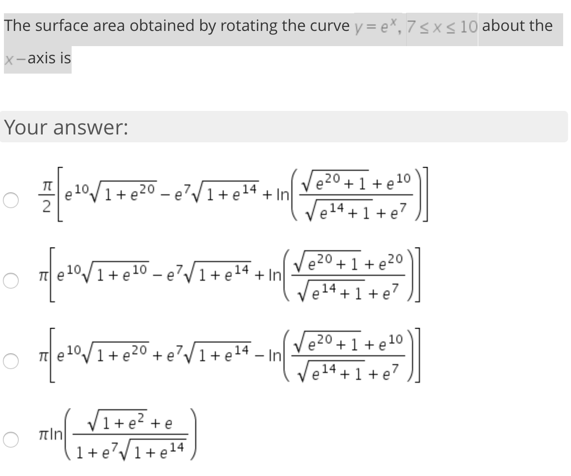 Solved The surface area obtained by rotating the curve | Chegg.com