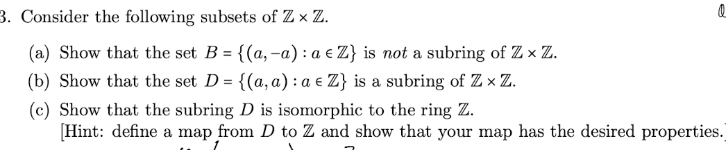 Solved Consider the following subsets of Z×Z. (a) Show that | Chegg.com
