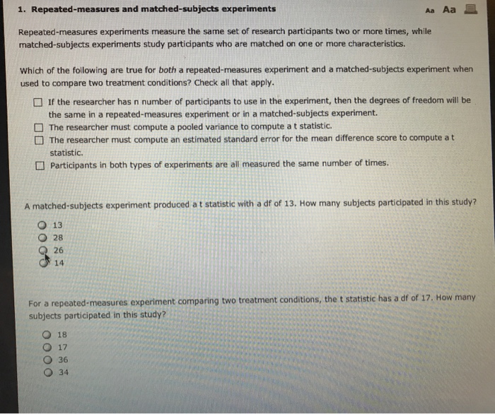 Solved Repeated Measures Experiments Measure The Same Set Of