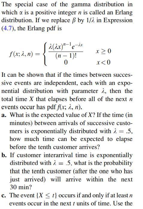 Solved The special case of the gamma distribution in which a | Chegg.com