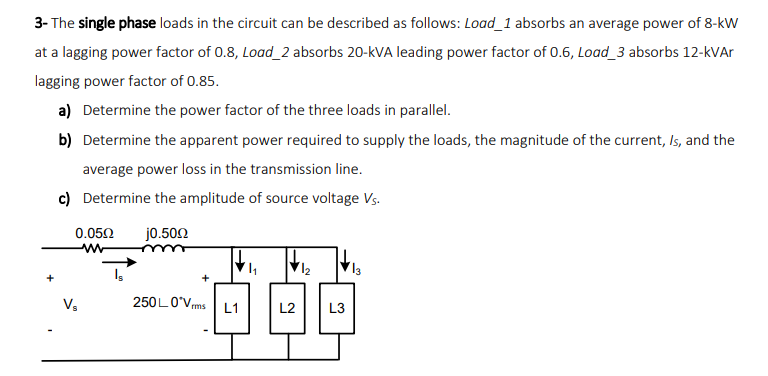 Solved 3- The single phase loads in the circuit can be | Chegg.com