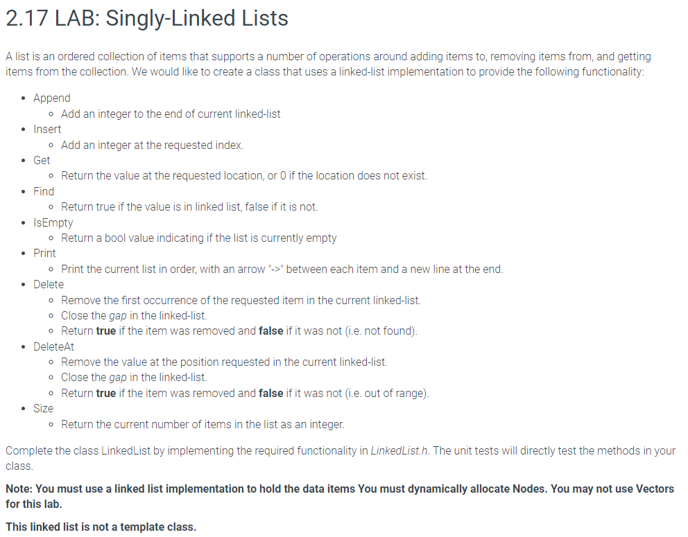 2.17 ﻿LAB: Singly-Linked ListsA list is an ordered | Chegg.com