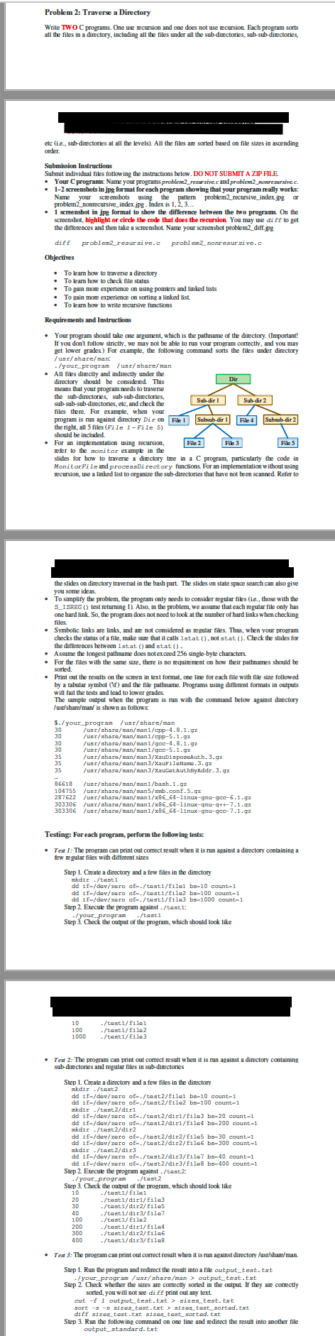 Problem 2: Traverse a Directory Write TWO C programs. | Chegg.com