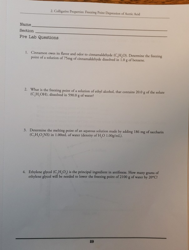 Solved 2. Colligative Properties: Freezing Point Depression | Chegg.com