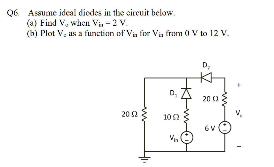 Solved Q6. Assume ideal diodes in the circuit below. (a) | Chegg.com