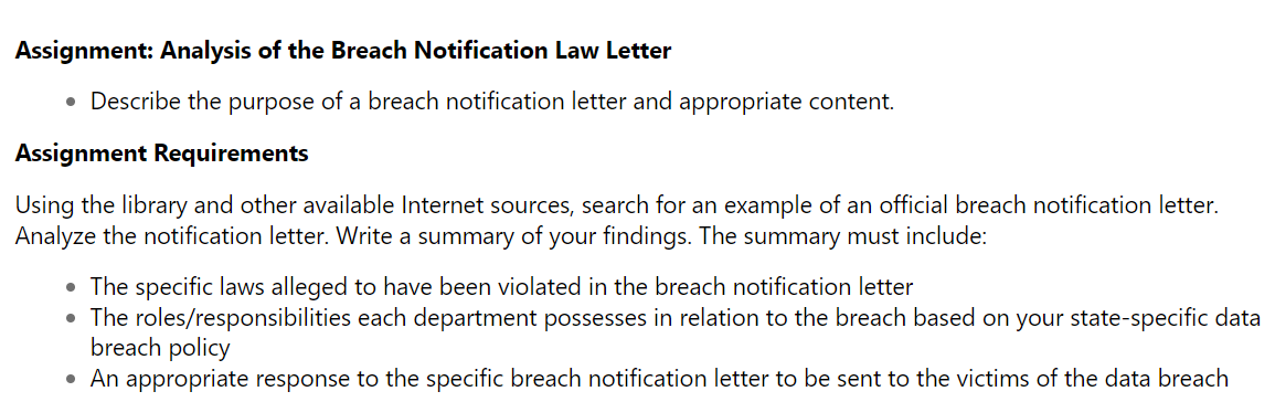 Solved Assignment: Analysis of the Breach Notification Law | Chegg.com