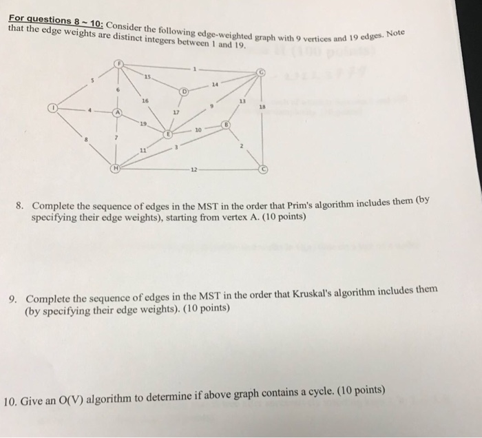 Solved For questions 8-10: Consider the following | Chegg.com