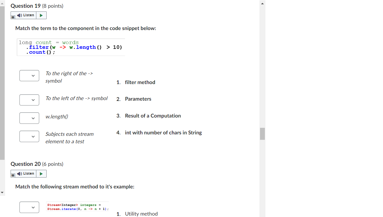 Solved Match the term to the component in the code snippet | Chegg.com
