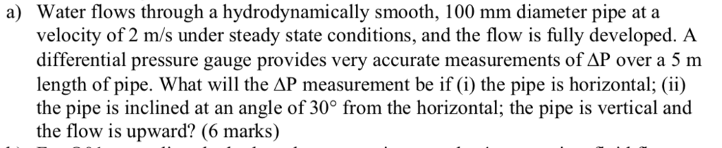Solved a) Water flows through a hydrodynamically smooth, 100 | Chegg.com