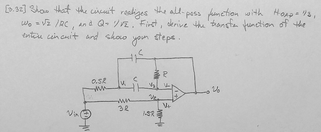 Solved [3.32] Show that the circuit realizes the all-pass | Chegg.com