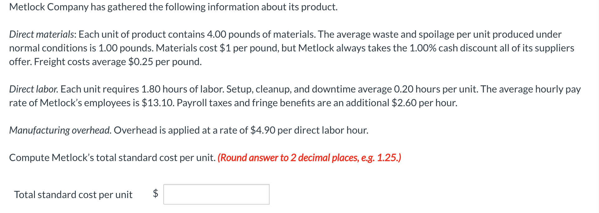 Solved Metlock Company has gathered the following | Chegg.com