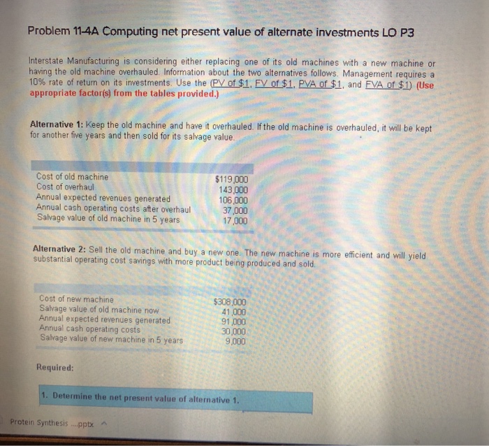 Solved Problem 11-4A Computing net present value of | Chegg.com